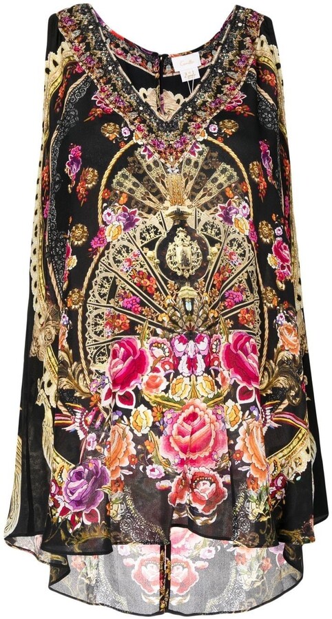 Camilla Baroque-Print Flared Blouse - ShopStyle