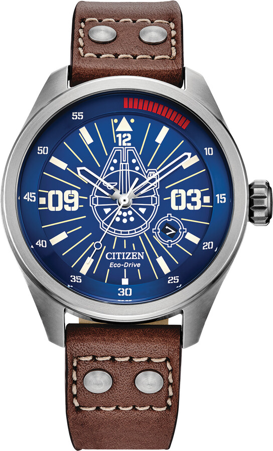 Zales Men's Citizen Eco-Drive® Star Wars™ Han Solo™ Brown Leather Strap ...