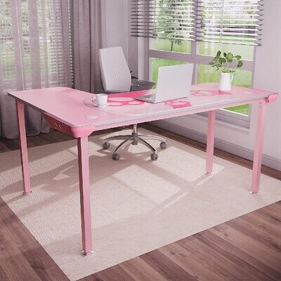 Gemma Violet Buskirk 61 Inch L Shaped Desk, Pink Computer Gaming Desk ...