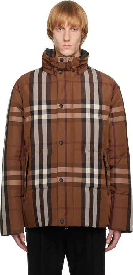Burberry Brown Check Reversible Down Jacket - ShopStyle