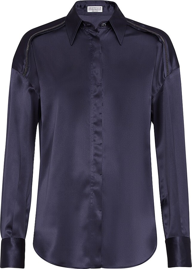 Brunello Cucinelli Stretch Silk Satin Shirt With Shiny Trims ...