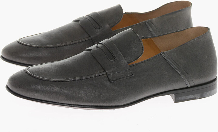 Testoni Leather Penny Loafers - ShopStyle