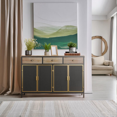 Mercer41 48" Wide 4 Doors Modern Sideboard With 3 Top Drawers ...