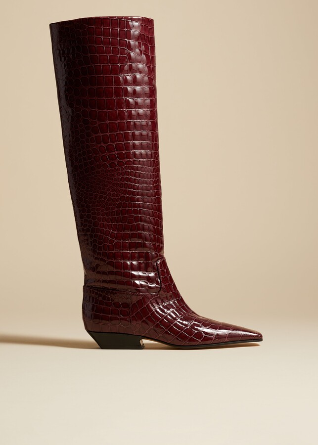 KHAITE The Marfa Knee-High Boot in Bordeaux Croc-Embossed Leather - ShopStyle