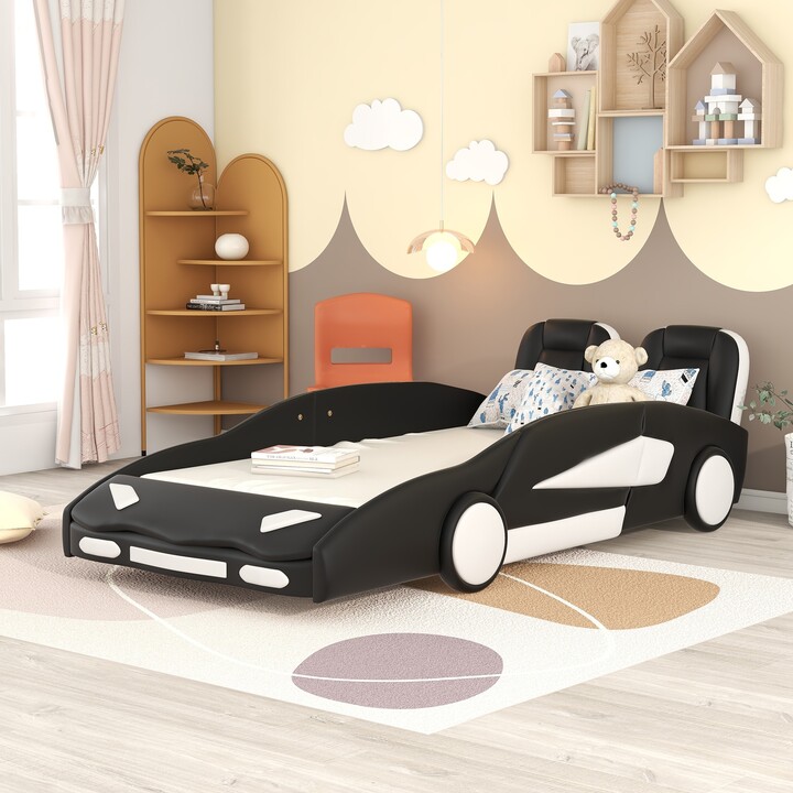 Twin Size Race Car-Shaped Platform Bed with Wheels - ShopStyle