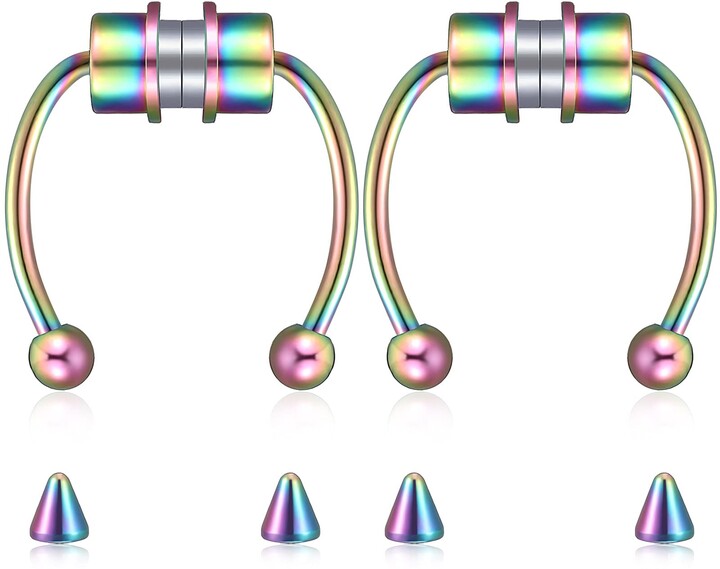 Hicarer 2 Pieces Magnetic Septum Nose Ring Fake Horseshoe Hoop ...