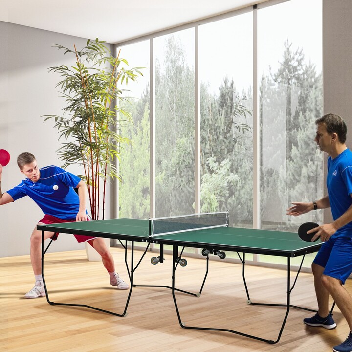 SPORTNOW 9FT Folding Table Tennis Table w/ 8 Wheels, for Indoors ...