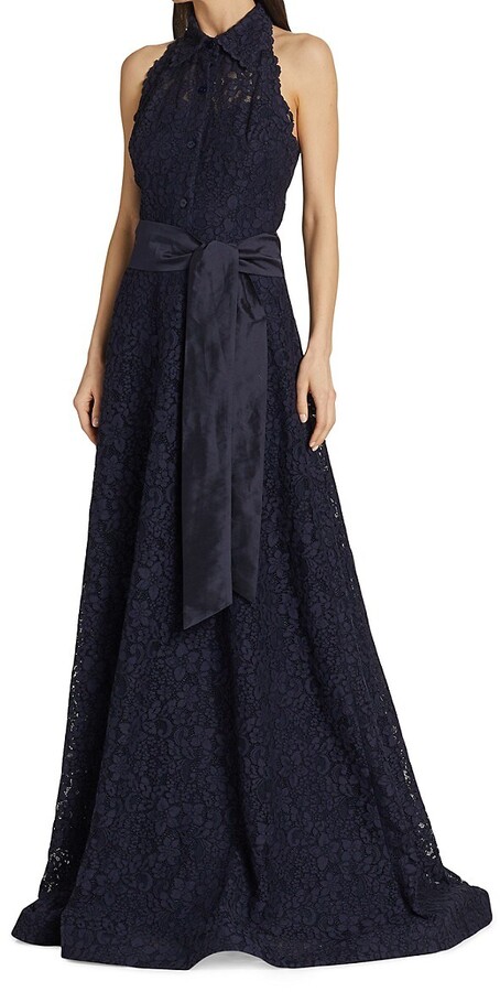 Teri Jon by Rickie Freeman Floral Lace Collared A-Line Gown - ShopStyle ...