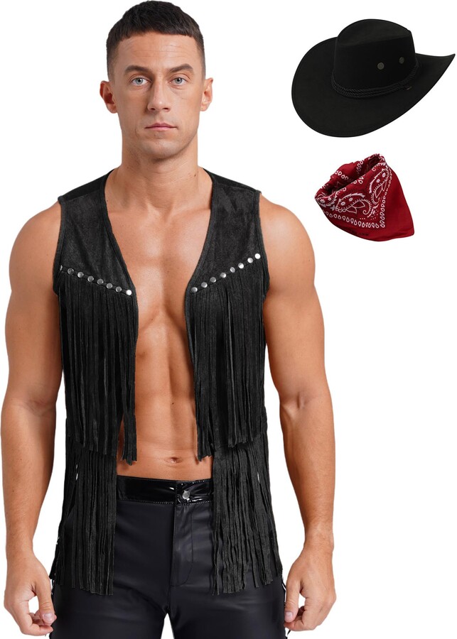Kvysinly Men's Cowboy Vest with Cowboy Hat and Bandanna Cowboy Roleplay ...