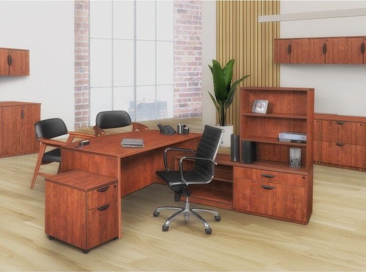 Legacy 71" Hi-Low Bow Front L-Desk with Open Hutch and Single Mobile ...