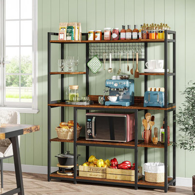 Kiflic Large Bakers Rack,55" Wide Kitchen Hutch Cabinet Microwave Stand ...