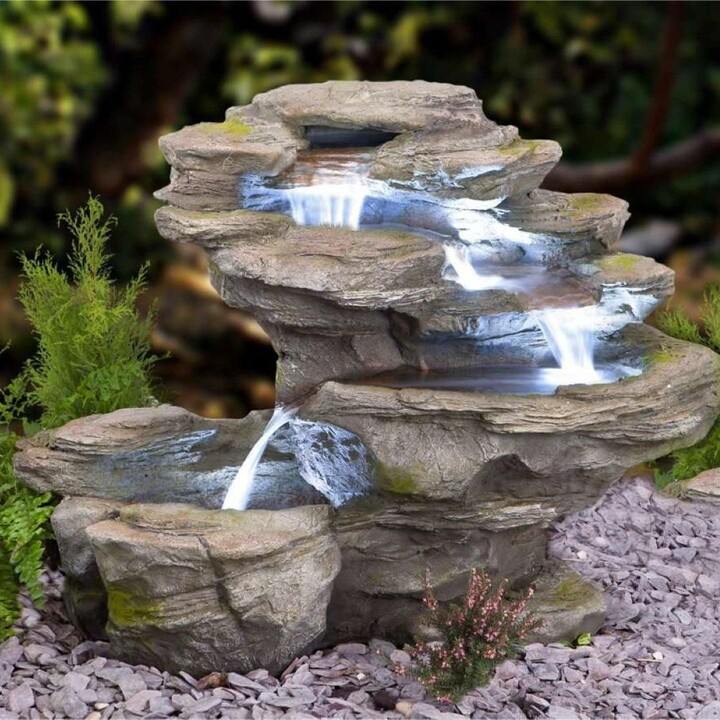 Primrose Grey Rock Effect Cascade Water Feature 4 Tier Waterfall Garden ...