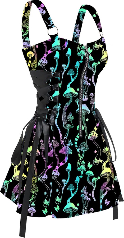 FEAPHY Women's Gothic Dress Galaxy Sun Star Sleeveless Zip Front Lace ...