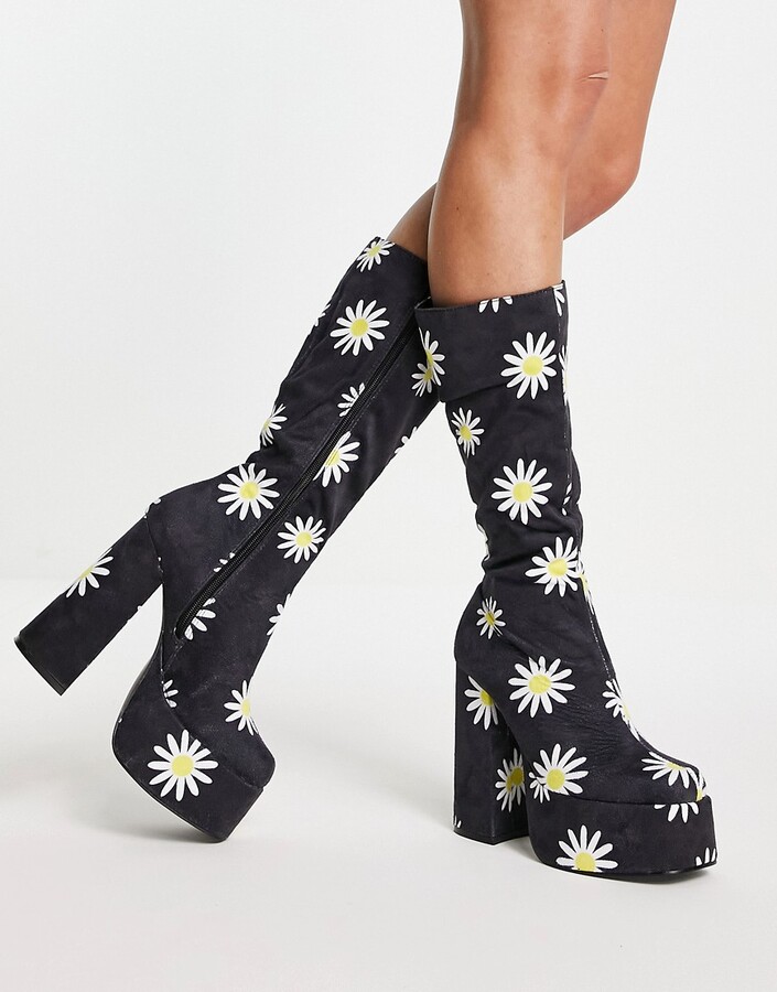 Koi Footwear KOI Crazy Daisy platform knee boots in black - ShopStyle