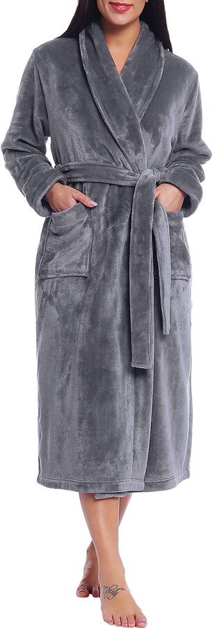 Amorbella Ladies Luxury Fleece Dressing Gown Long Soft Fluffy Winter ...