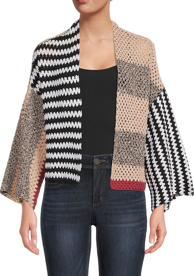Saachi Patterned Crochet Open Front Cardigan - ShopStyle
