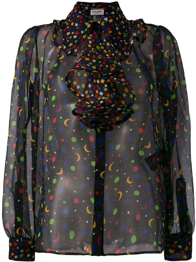Saint Laurent Constellation sheer blouse - ShopStyle Tops