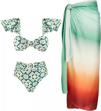 Generic Green High Neck Bikini Low Cut BOH Lace Up Red Stripe Bikini ...