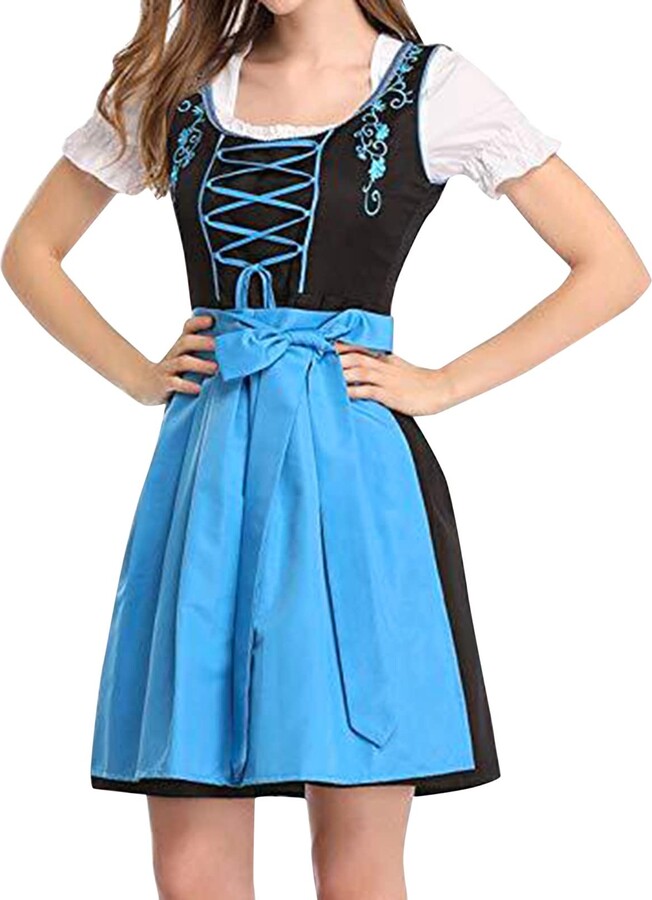 LTWOTEJNG Dirndl Women's Midi Costume Dress + Dirndl Blouse + Apron ...