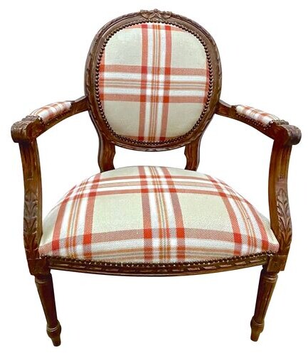 Antique Medallion Back Plaid Armchair - Vermilion Designs - Brown ...