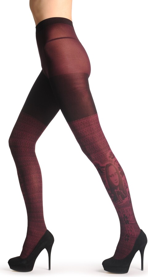 LissKiss Mona Lisa Burgundy Over The Knee On Black 40 Den - Red Designer Tights - ShopStyle Hosiery
