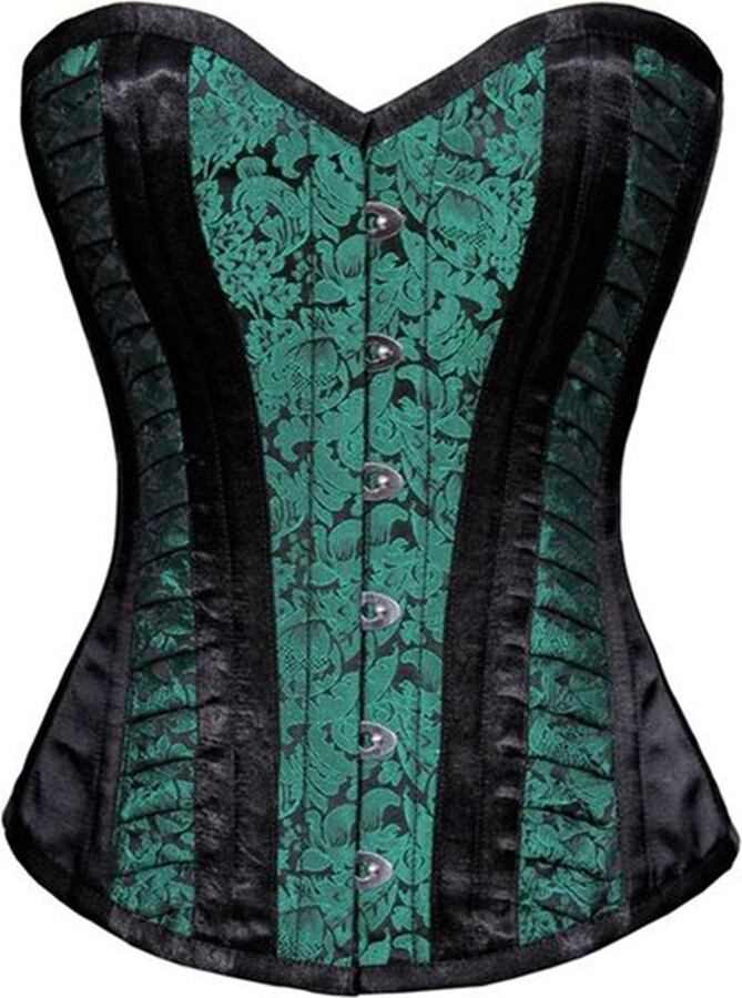 CorsetsNmore Green and Black Brocade Corset with Silver Busk Overbust ...