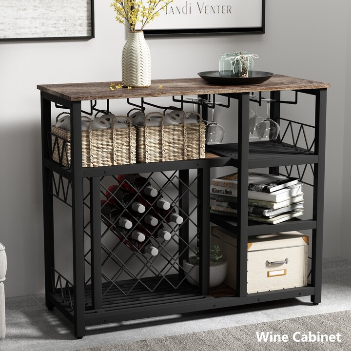 RASOO Modern Kitchen Island Dining Room Metal Wine Rack Table with ...