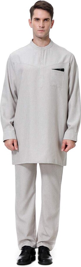 Gyrosphere Men's Muslim Clothes Simple Stand Collar Long Sleeve Islami ...