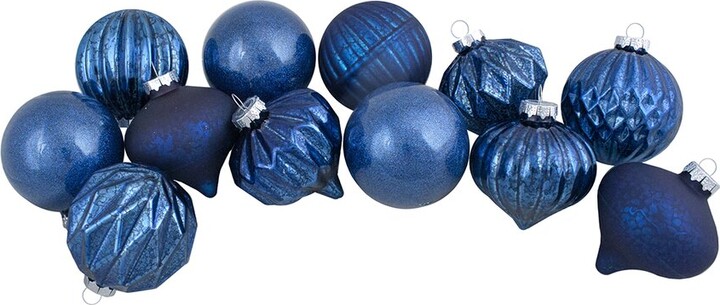 Northern Lights Northlight Set Of 12 Blue Finial And Glass Ball ...