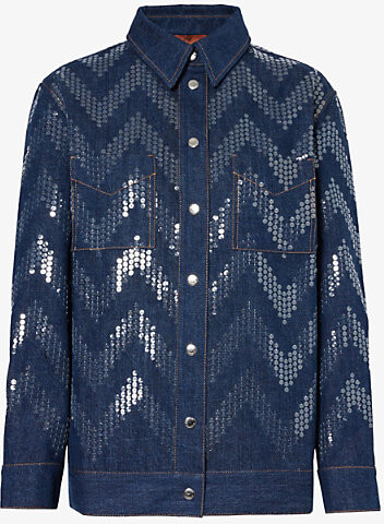 Missoni Womens Chevron-pattern Sequin-embellished Denim Jacket - ShopStyle