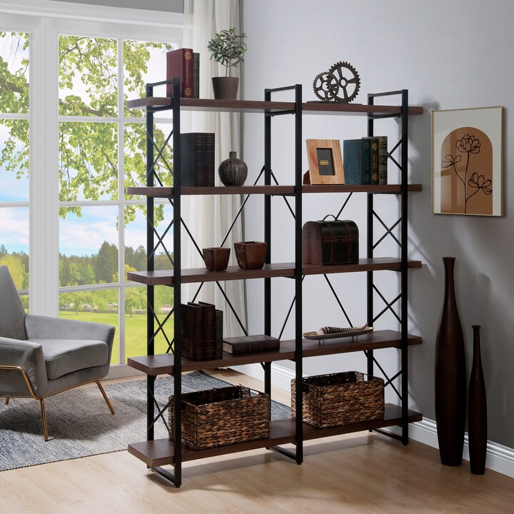 TOSWIN Industrial Style Etageres Home Office Metal Frame Bookshelf ...