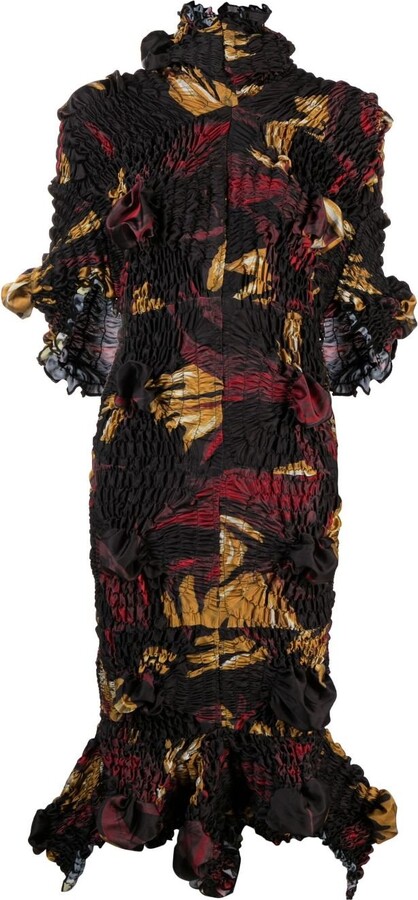 FEBEN Black Twin Shirred Midi Dress - ShopStyle