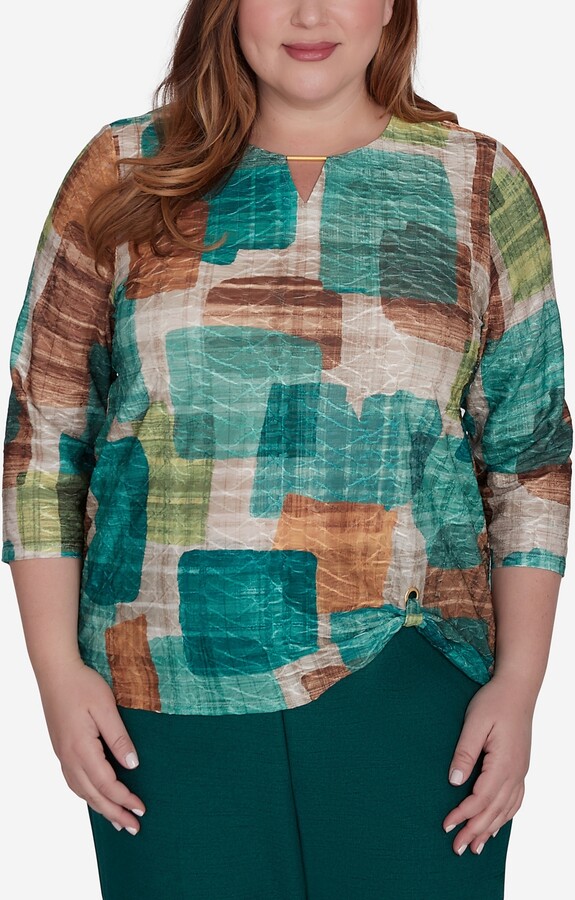 Alfred Dunner Plus Size Emerald Isle Colorblock Texture Top - ShopStyle