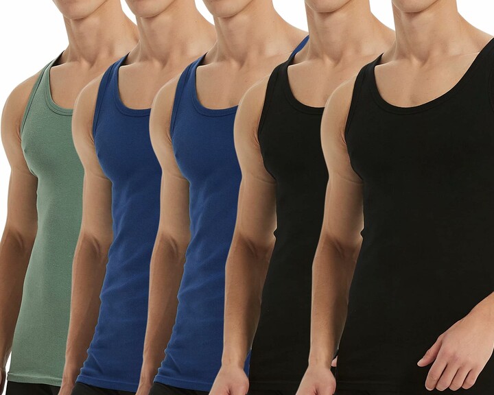 Falechay Mens Vest Tops Muscle 5 Pack 100% Cotton Tank Tops Slim Fit ...