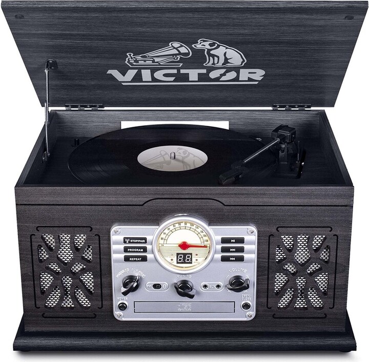 Victor Audio Victor Graphite State 7-In-1 Wood Music Center With ...