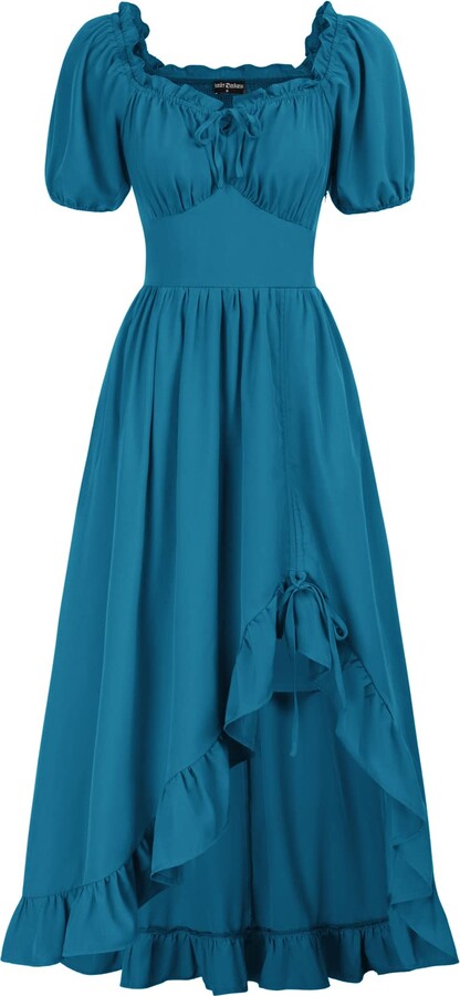 SCARLET DARKNESS Victorian Ruffle Dress with Drawstring Square Neck ...