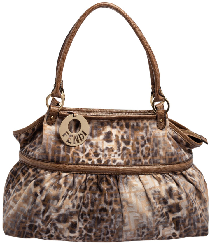 Fendi Brown/Beige Zucca and Leopard Print Fabric and Lizard Trim Chef ...