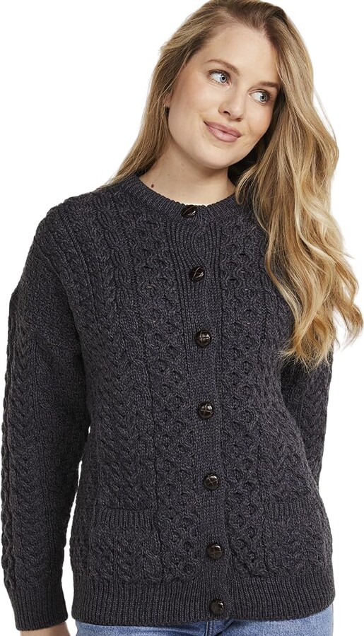 Aran Woollen Mills 100% Irish Merino Wool Cardigan Sweater (Charcoal ...