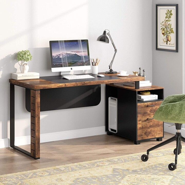 Rose Computer Desk with Drawers, 59 Inch Executive Office Desk with ...