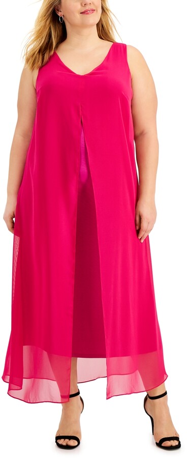 JM Collection Plus Size Sheer Overlay Maxi Dress, Created for Macy's ...
