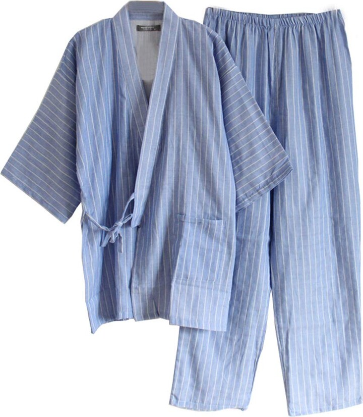 Fancy Pumpkin Men's Japanese Style Robes Double Gauze Cotton Kimono Pajamas Suit [Size L - ShopStyle