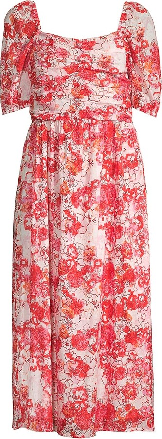 Ro's Garden Harbin Floral Midi-Dress - ShopStyle