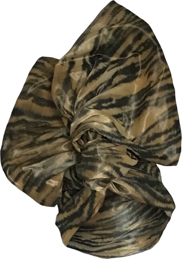 Romer Millinery Gold / Brown Twisturban Turban In Poly Tafetta Tiger ...
