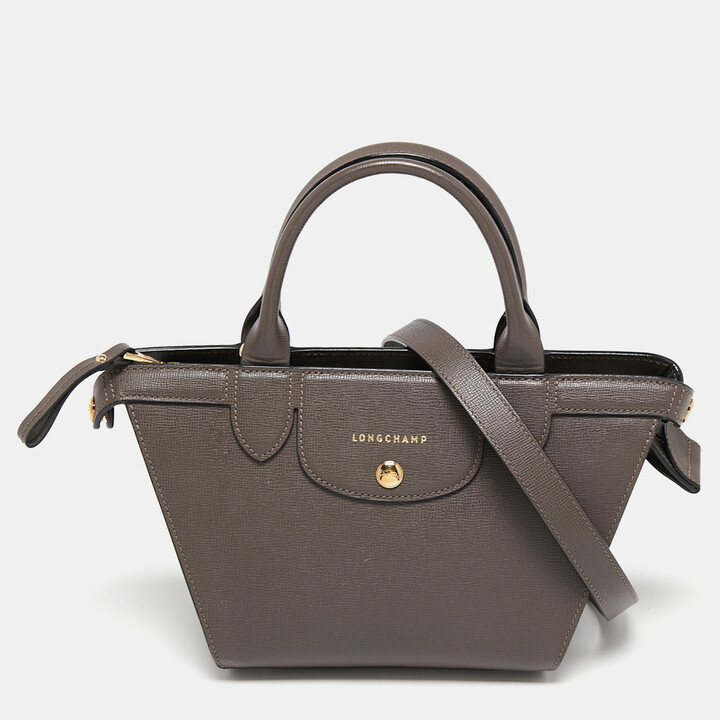 Longchamp Dark Grey Leather Mini Le Pliage Heritage Satchel - ShopStyle