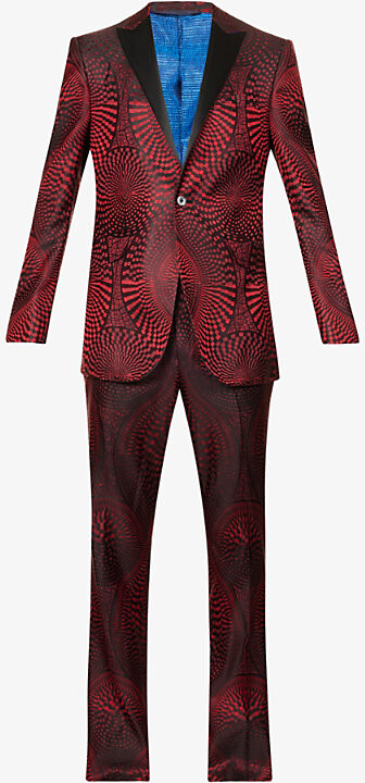 Ozwald Boateng Mens Red Tribal-pattern Silk Tuxedo Suit - ShopStyle