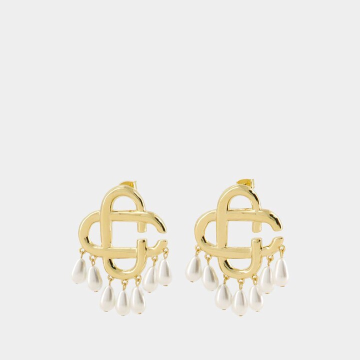 Casablanca Pearl Drop Logo Earrings - ShopStyle