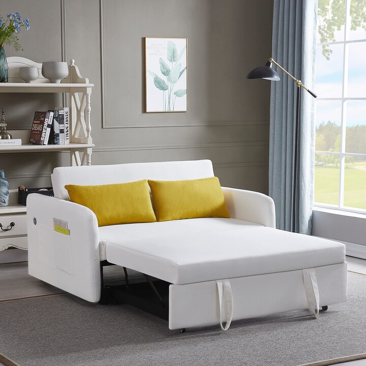 FANYE Loveseat Sofa with Pull Out Sleeper Couch Bed & USB Charging ...