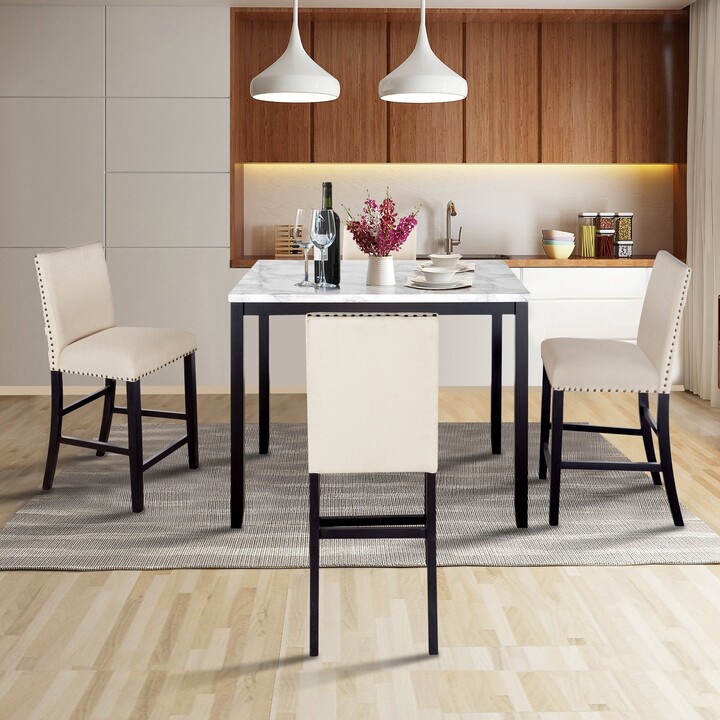 CTEX Modern 5 Piece Counter Height Dining Set Faux Marble Dining Table ...