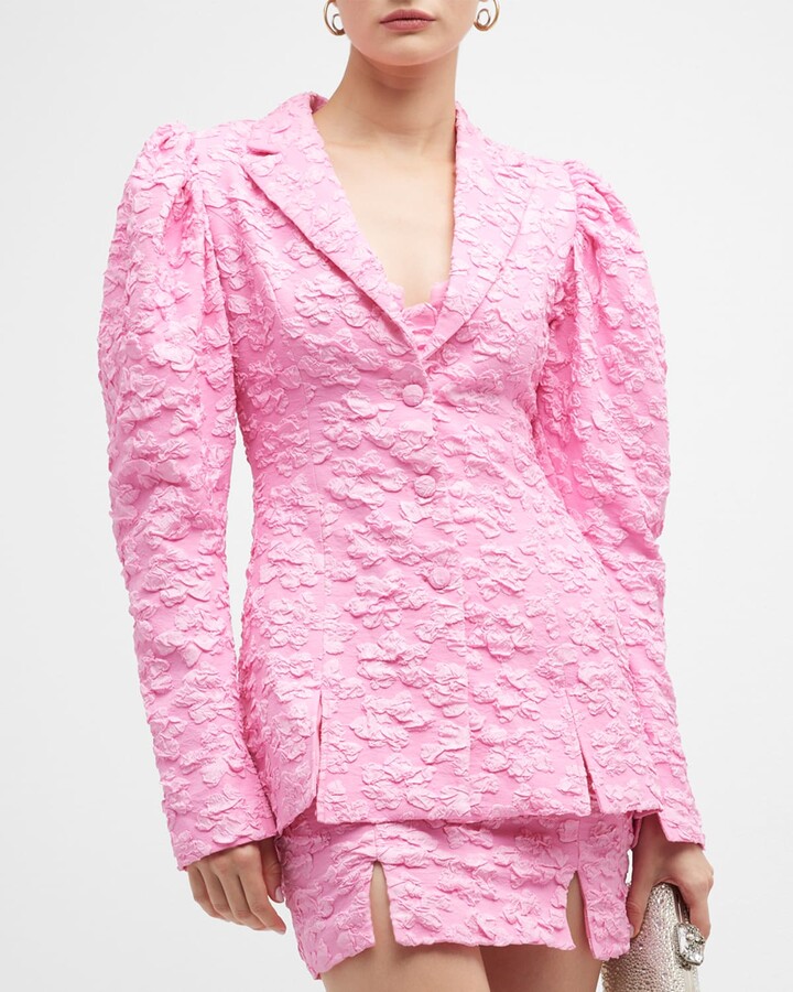 Rotate by Birger Christensen Floral Jacquard Puff-Sleeve Blazer - ShopStyle
