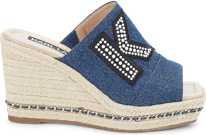 Karl Lagerfeld Paris Cree Faux Pearl Logo Espadrille Wedge Sandals ...